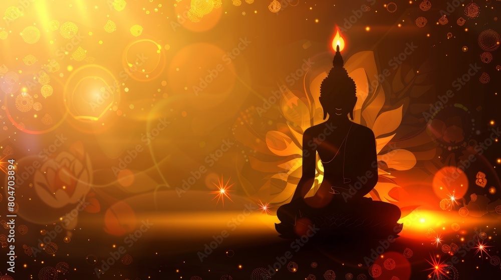 Celebration vesak/wesak day design with Buddha silhouette vector. Shiny ...