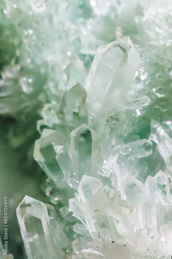 Pale green colored mountain crystal in close-up, structure of ...