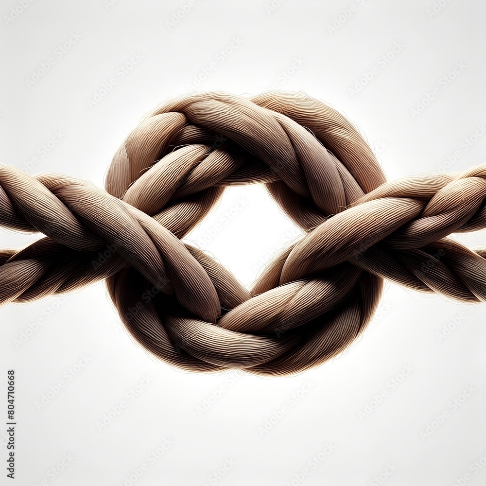 Gray natural rope tied in a knot on a white background, hand-drawn ...