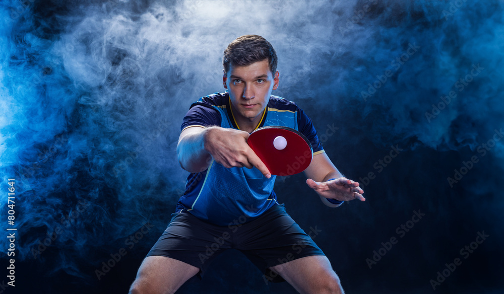 Table tennis player in action close-up photo. Ping pong horizontal ...