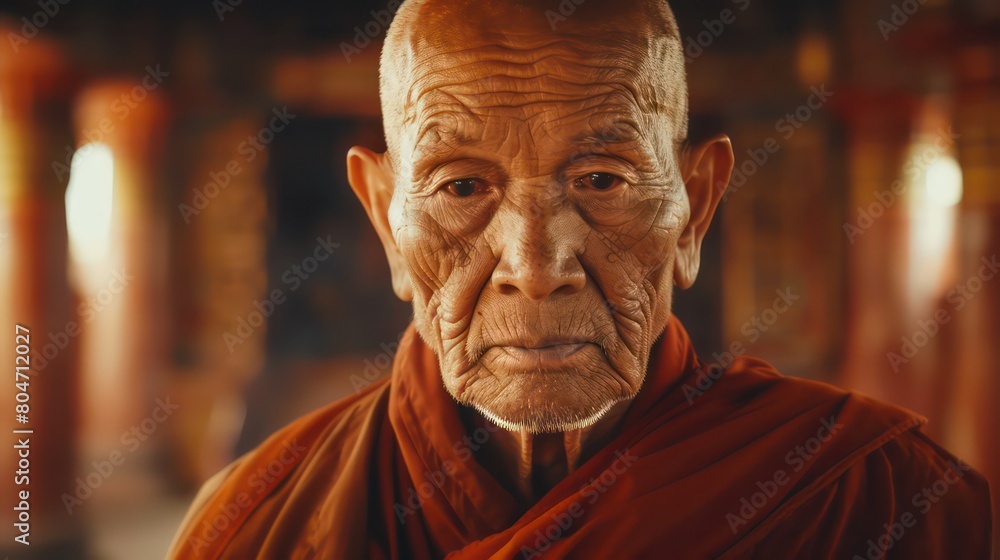 Traditional Buddhist Monk Older Man. Standing in Temple Monastery ...