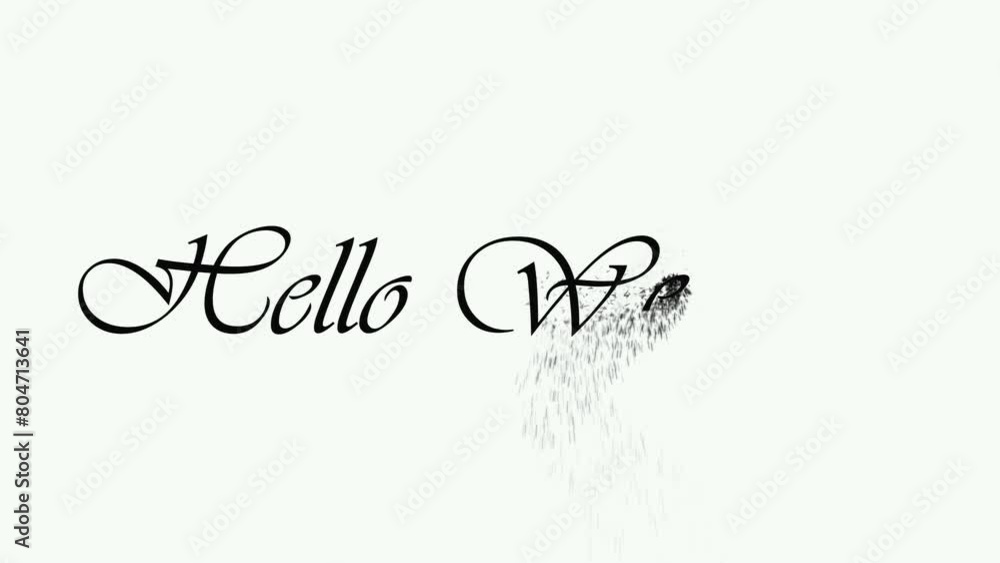 Hello Welcome animation with dust sprinkle particle effect on white ...