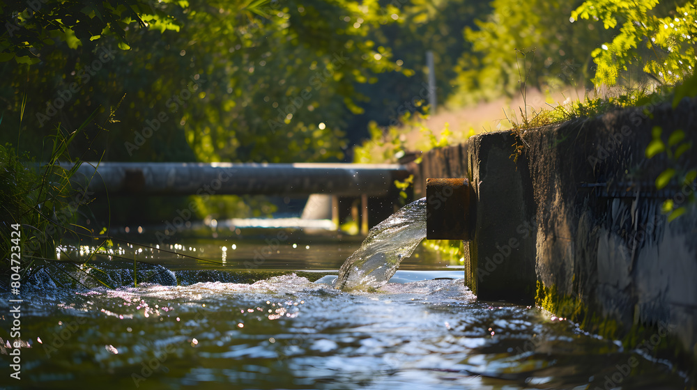 Dirt pipe releasing water into stream. Sewage pipe to river. Stock ...
