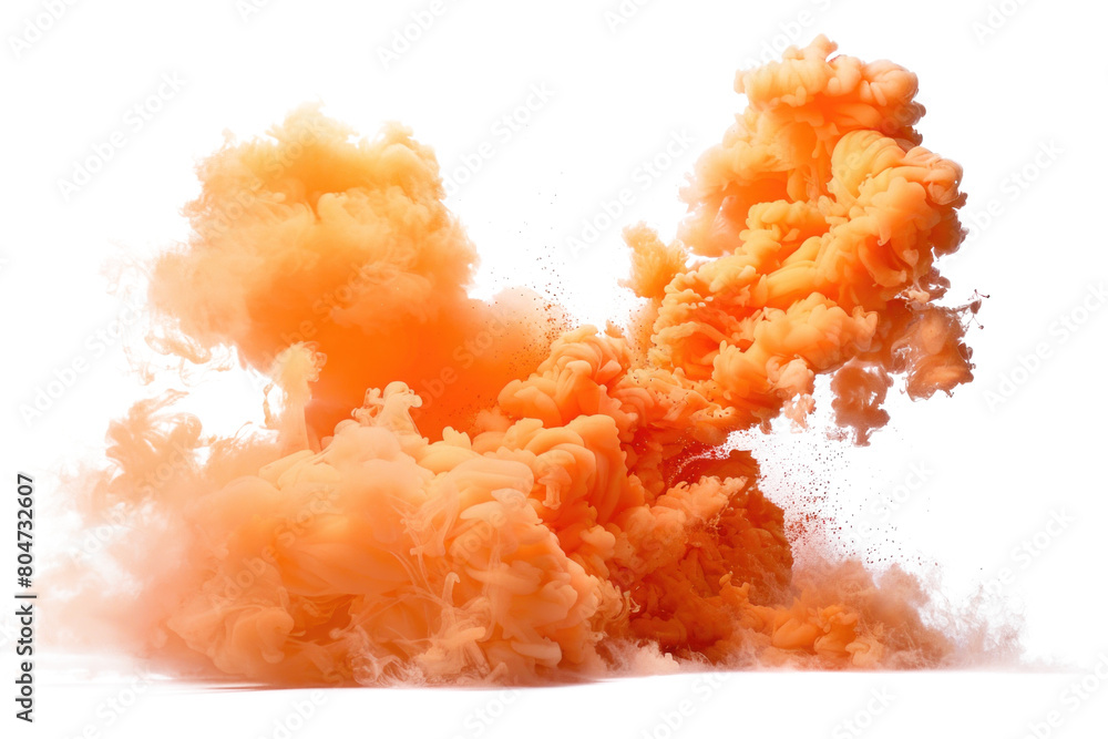 Bright orange smoke cloud explosion on transparent background. Stock ...