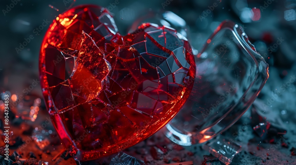 broken glass heart abstract background, painful feelings and emotions ...