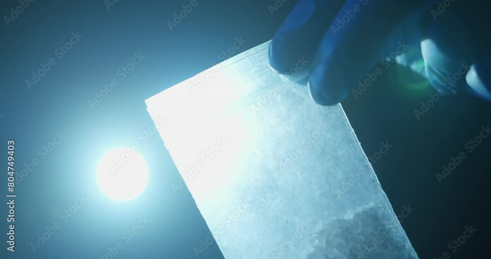 Police Evidence Examination. Police Detective Examining Meth or Cocaine ...