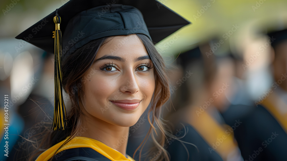 Beautiful Indian woman university graduate wearing academic regalia ...