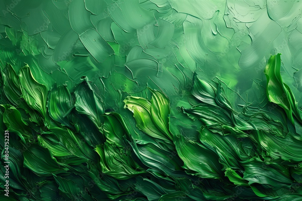 Textured green paint strokes creating a dynamic wave effect. Organic ...