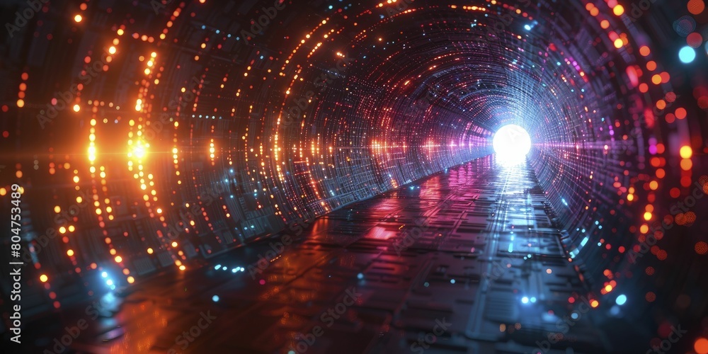 Explore a futuristic depiction of quantum computing prowess through a vibrant sci-fi vector ...