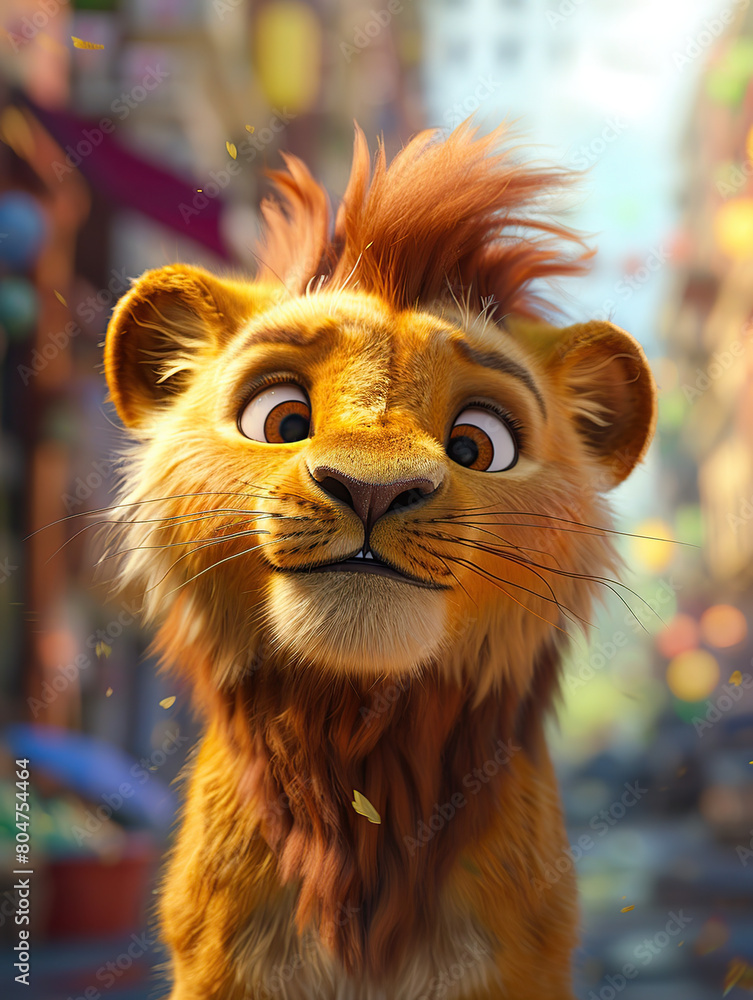 lion, 3D illustration, digital art, realistic, lifelike, detailed ...