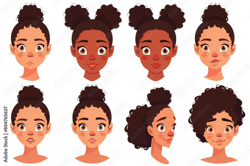 African woman face avatar construction cartoon set. Young female ...