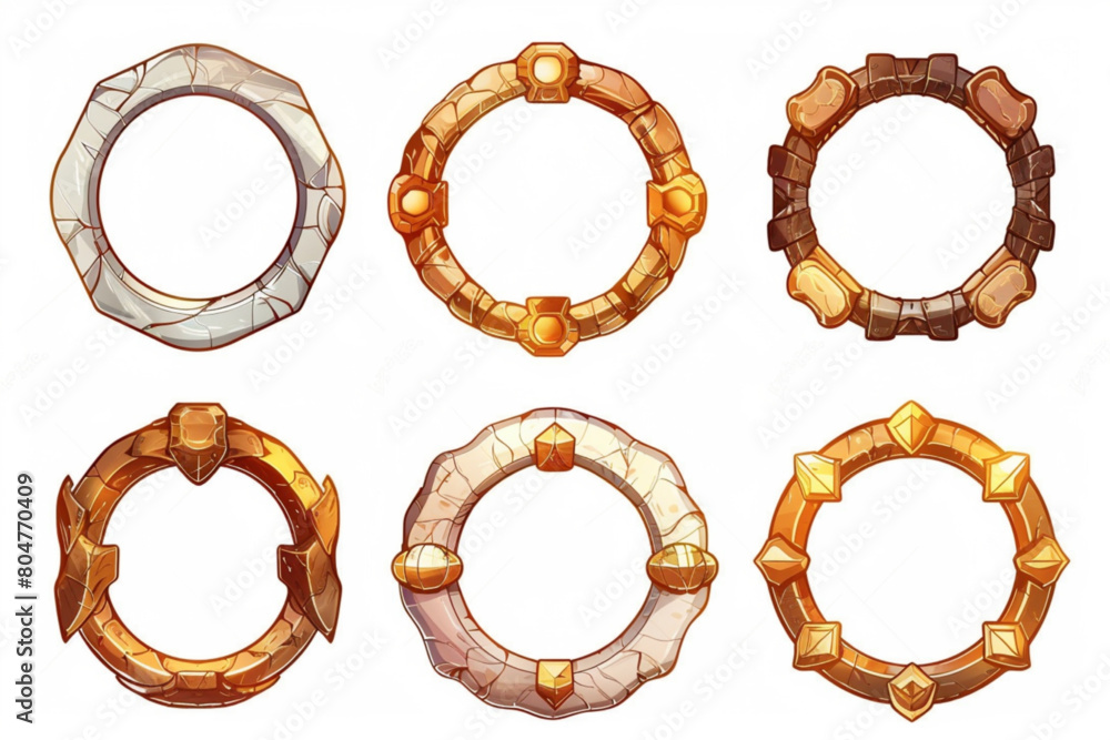 Game avatar frame. Fantasy ui rank border badge icon. Gold round level ...