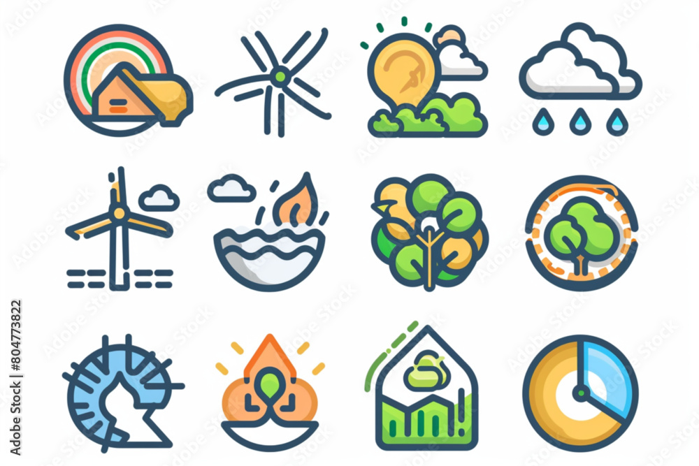 Net zero outline icon set .Green energy, CO2 neutral, gas emissions ...