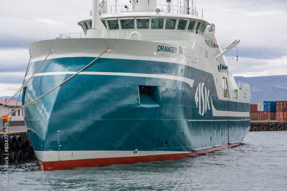 Modern Trawler Drangey in port of Saudarkrokur in north Iceland Stock ...
