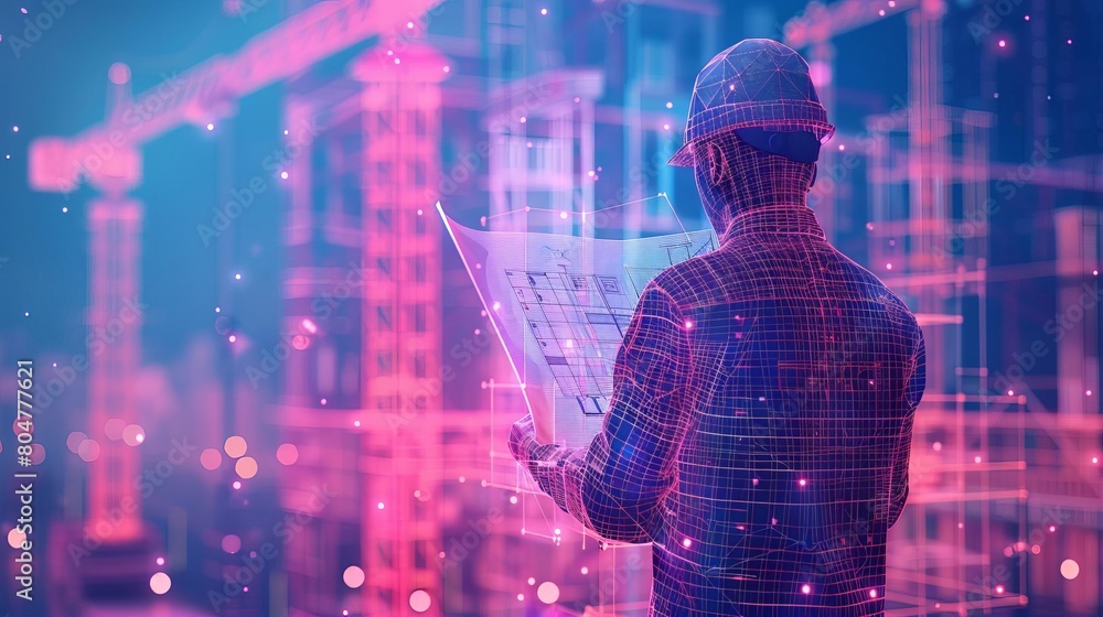 Building under Construction site Architect Holding Blueprints near ... Building under Construction site Architect Holding Blueprints near ...