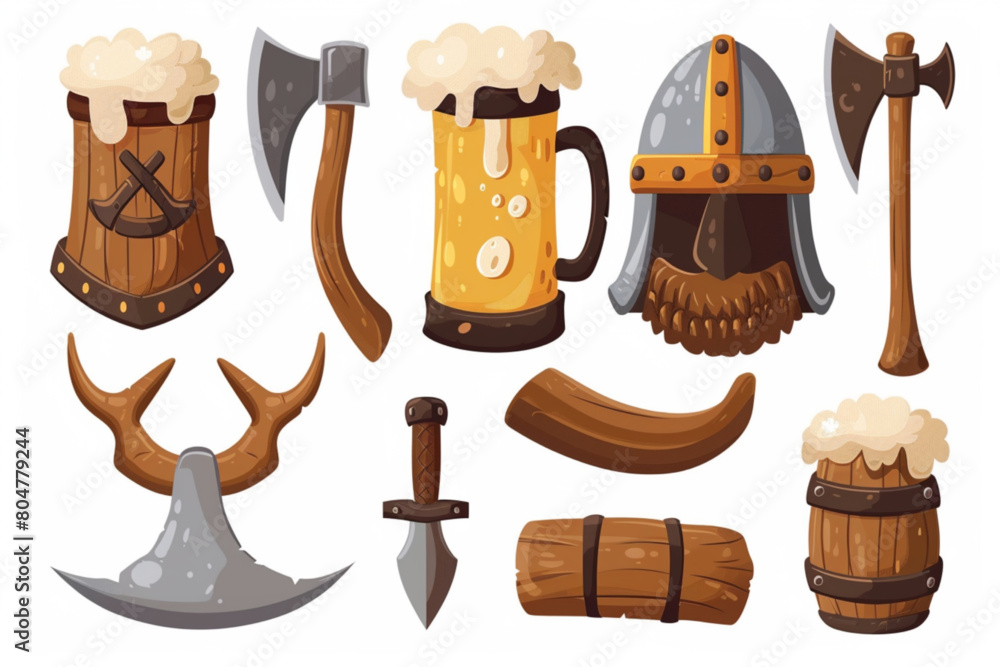 Vetor de Viking game icons set. Cartoon vector illustration kit of ...
