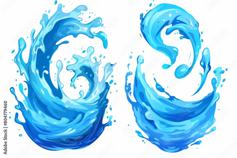 Water splash, drop and cartoon sea wave flow icon. Liquid swirl and ...