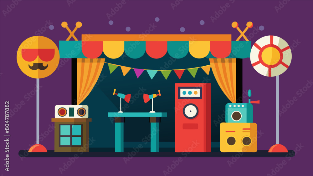 The music bar sets up a photo booth with props and costumes for ...