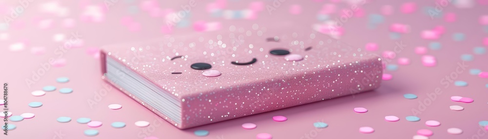 A 3D render of a cute kawaii notebook, covered in glitter and sporting ...
