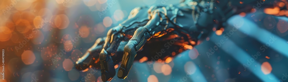 A close up cyber concept of a digital sculptor using haptic gloves to ...