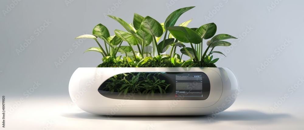The design features a hitech plant pot, monitoring soil conditions with ...