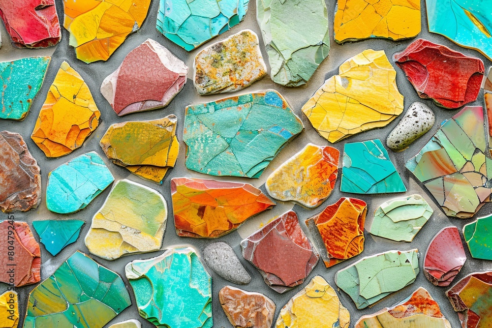 Visually stunning mosaic of vibrant tiles intricately arranged in bold ...