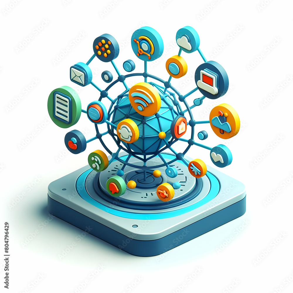 3D Cartoon Communication Network Icon for Representing Interconnected ...