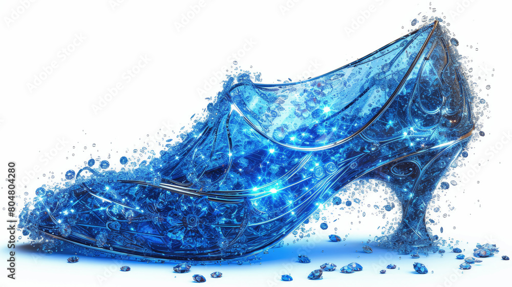 Cinderella Glass Slipper Illustration - Blue Crystal Shoe with Floral ...