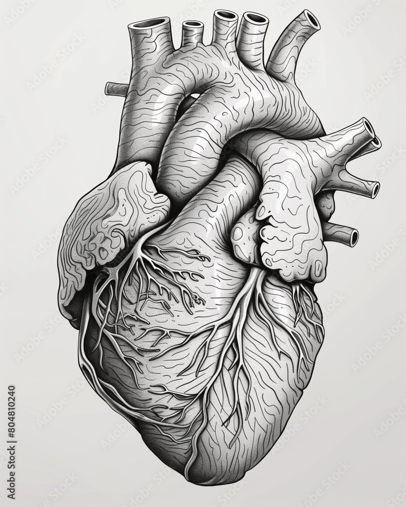 A zentangle pattern vector of an anatomical heart, infused with ...
