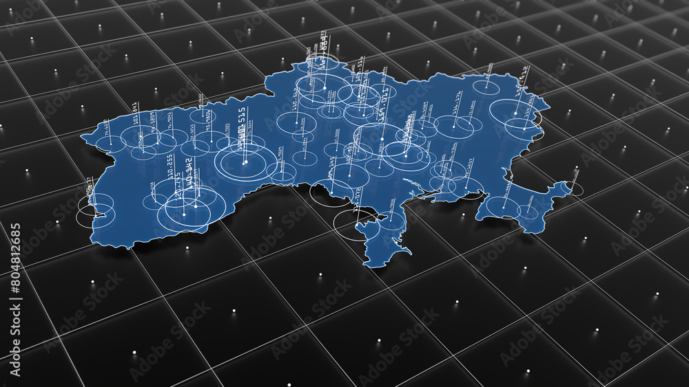 Ukraine blue map big data visualization. Futuristic infographic map ...