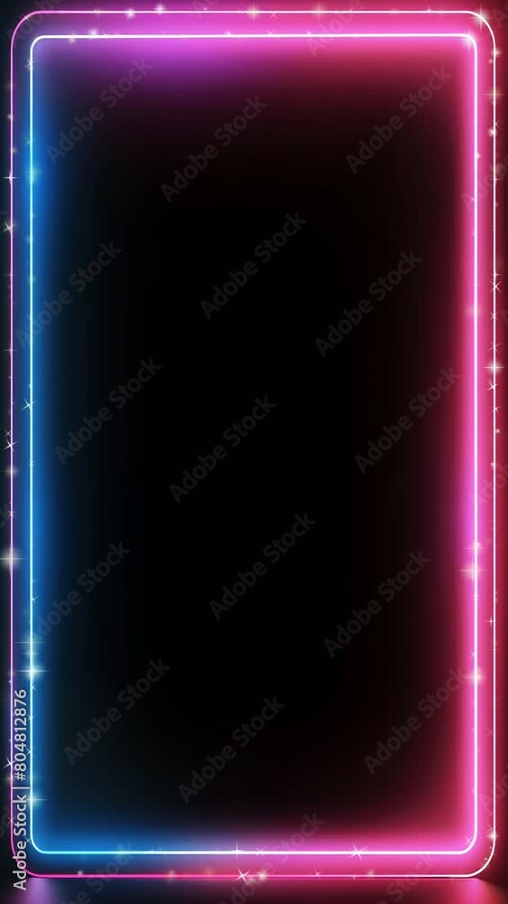 neon light border frame on black background, glowing outline of ...