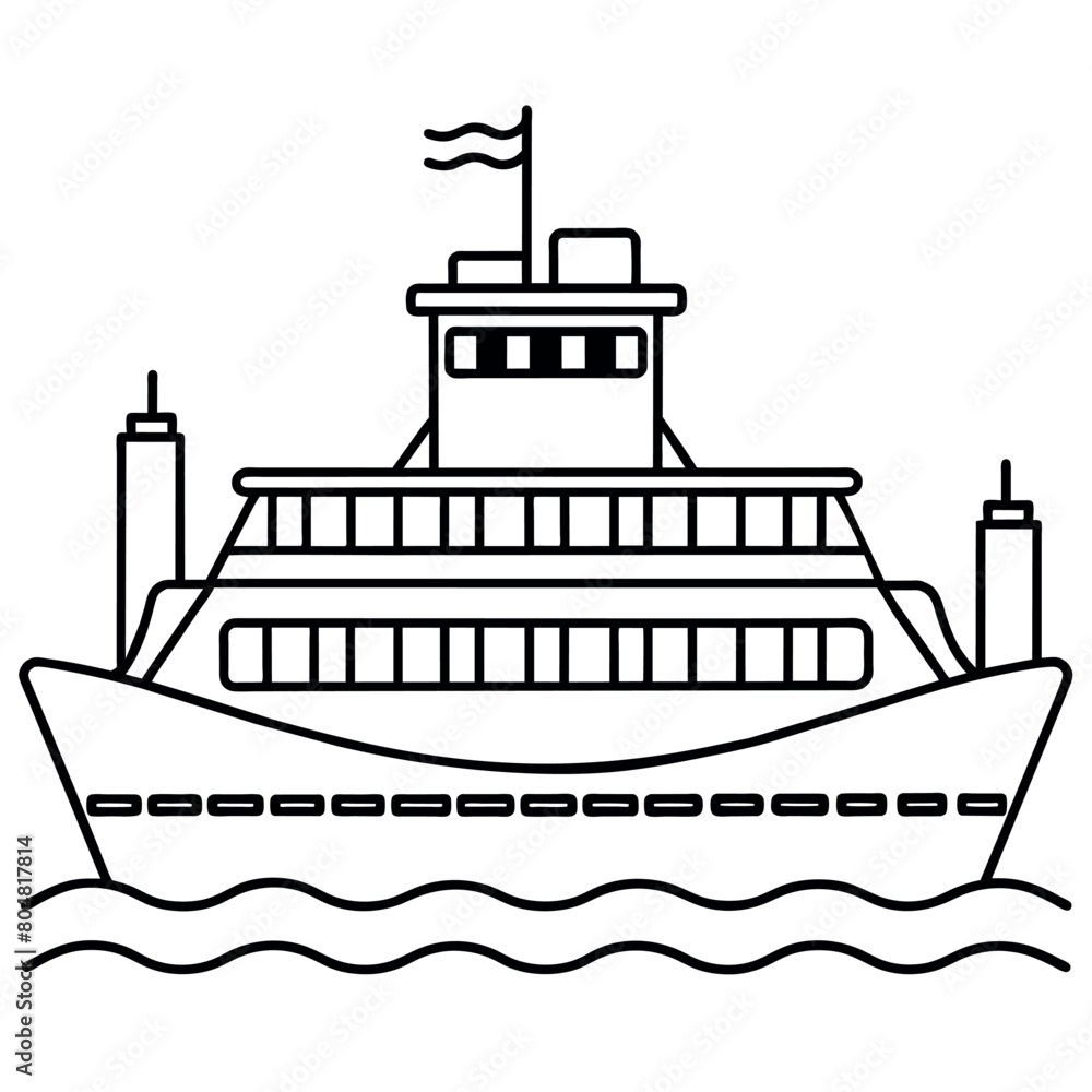 ferry outline illustration digital coloring book page line art drawing ...