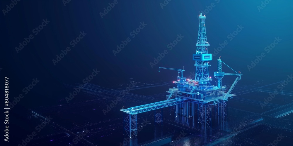 Hologram of an oil rig on a blue background, oil platform isometric ...