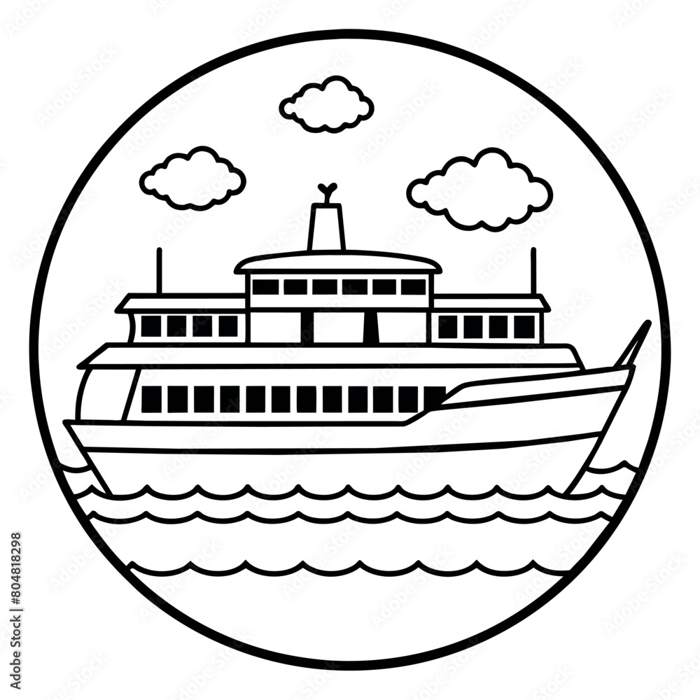 ferry outline illustration digital coloring book page line art drawing ...