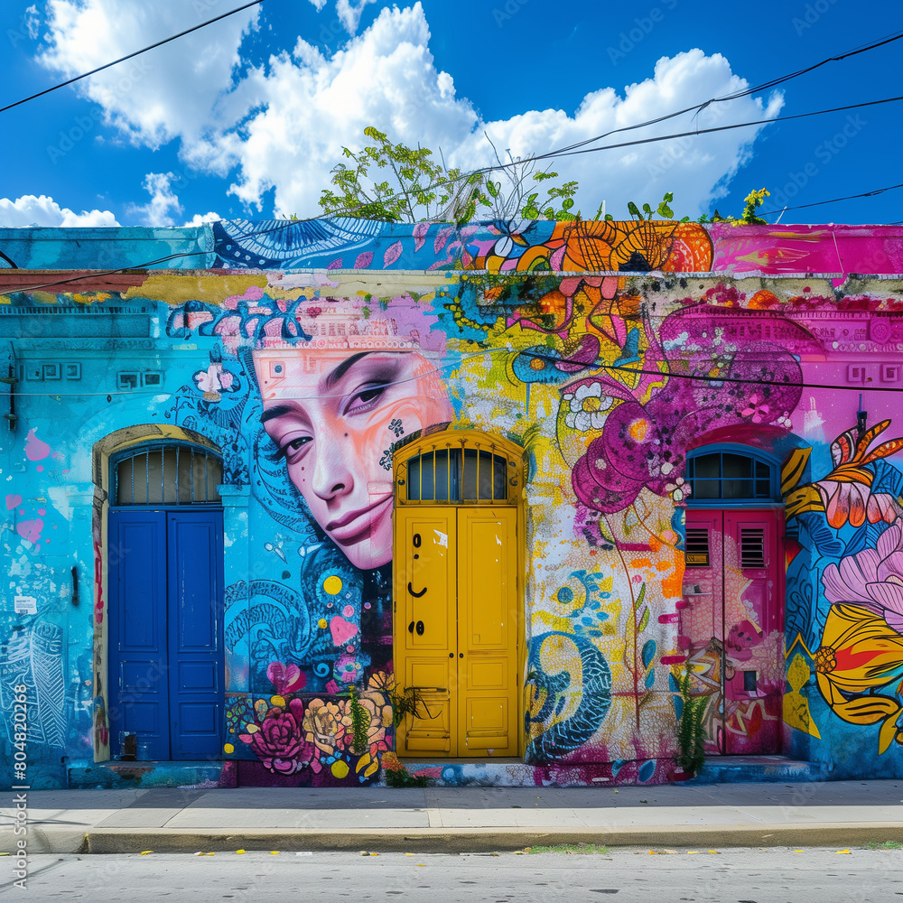 Colorful Street Art Murals on Urban Building Facade Stock Photo | Adobe ...