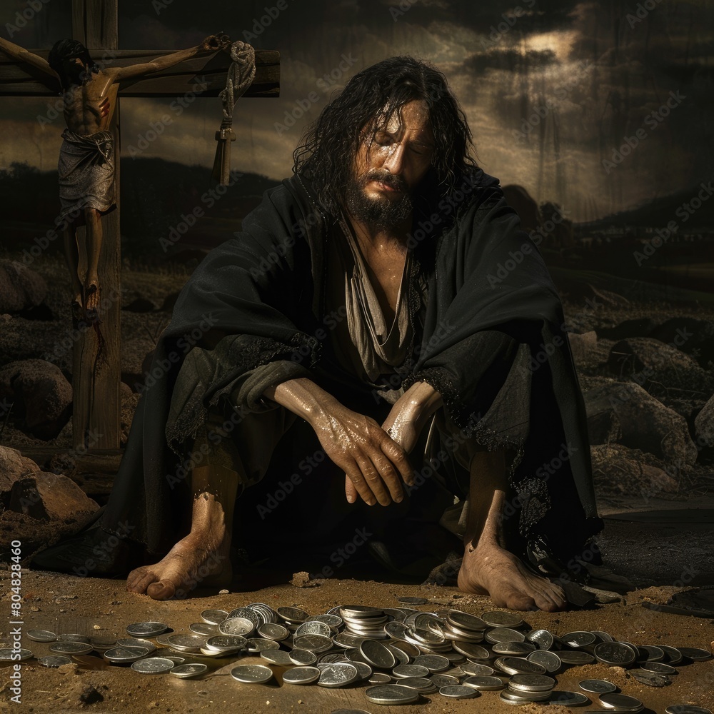 A Tragic Scene - moment when Judas betrays Jesus for thirty pieces of ...