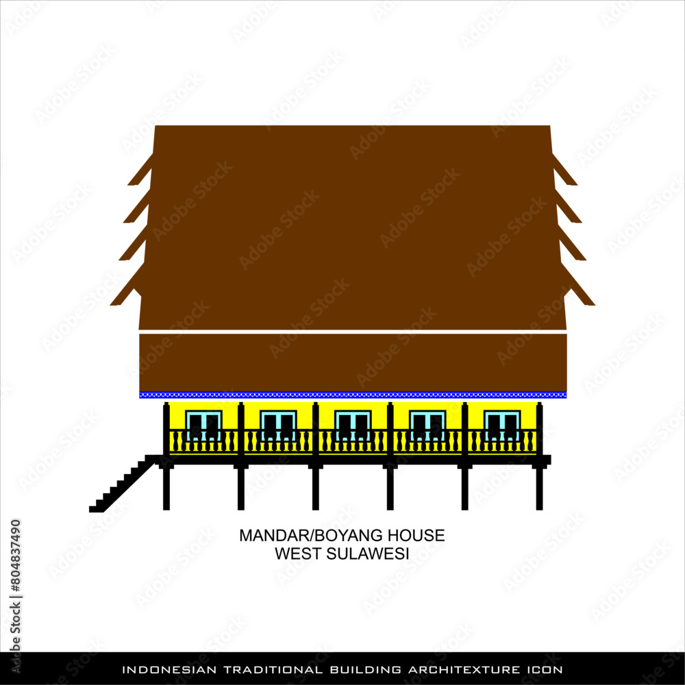 West Sulawesi Mandar Traditional House Icon, a series of architectural ...