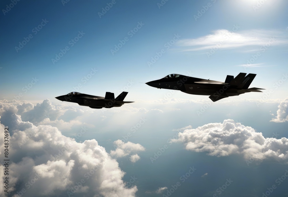 'three silhouettes sky f blue aircraft clouds white fighter jet ...