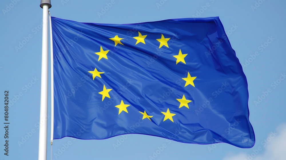 An illustration of the European flag, featuring a single plain blue ...