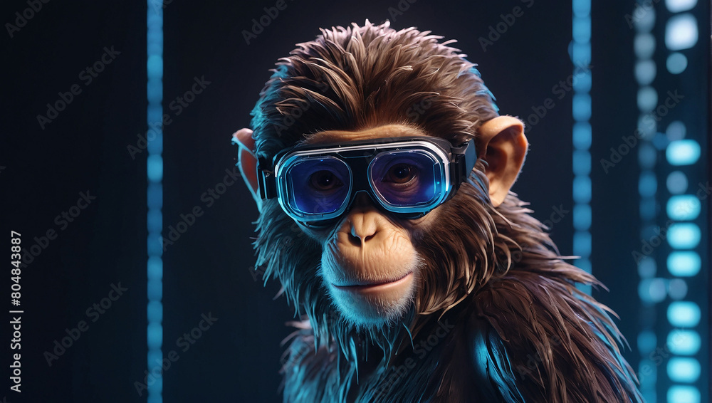 cute monkey wearing glasses combination of neon lights, black ...