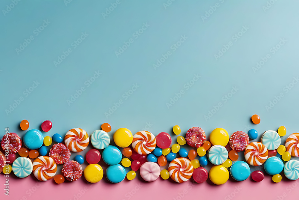 Candy and sweets in copy-space background concept, big blank space ...