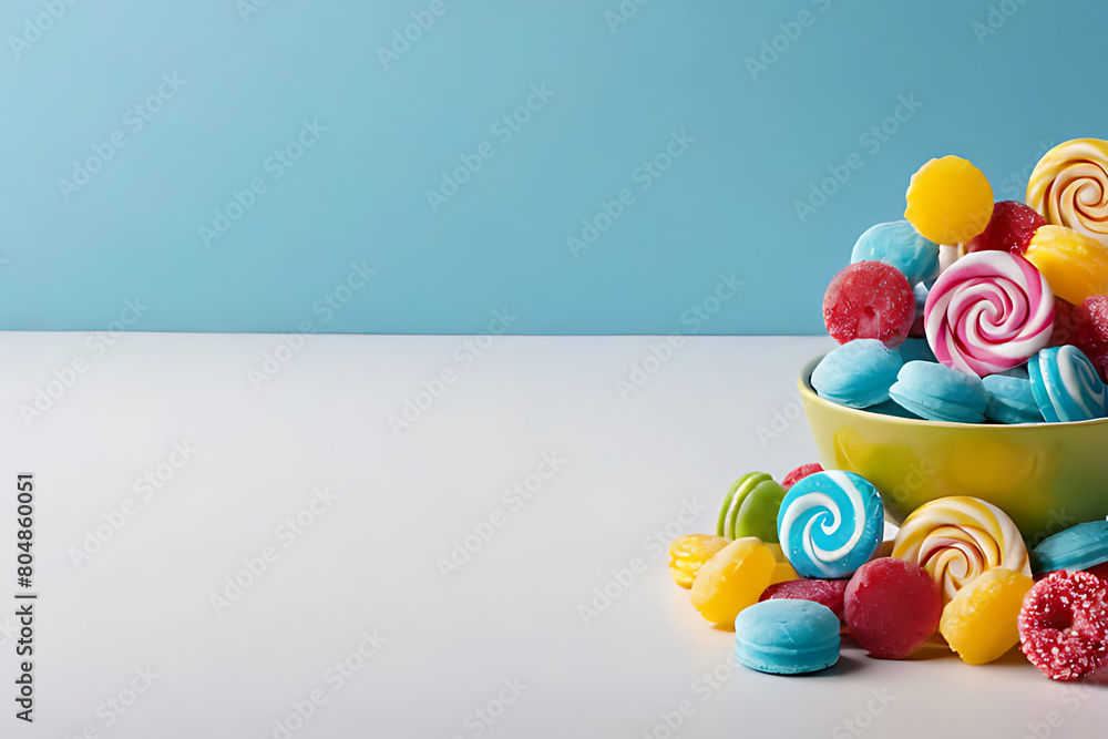 Candy and sweets in copy-space background concept, big blank space ...