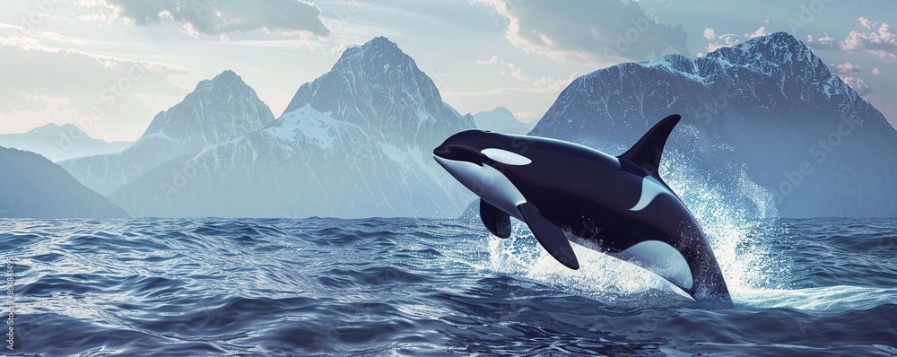 Nature's Spectacle: Powerful Orca Breaching with Sunglasses, Framed by ...
