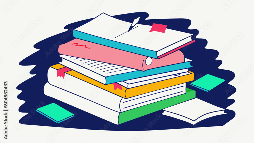 A stack of handwritten notes and highlighted passages marking the ...