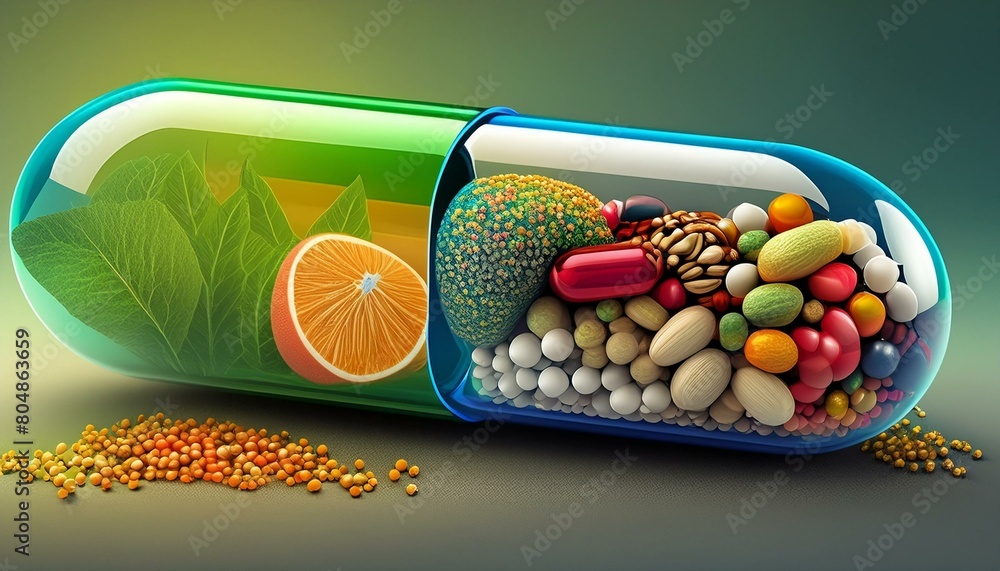 Medicine health concept. Nutritional supplement and vitamin supplements ...