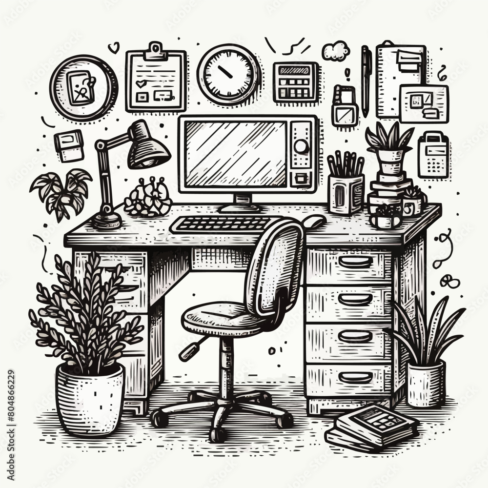 Free Vector Work desk hand drawn outline doodle icon. office desk with ...