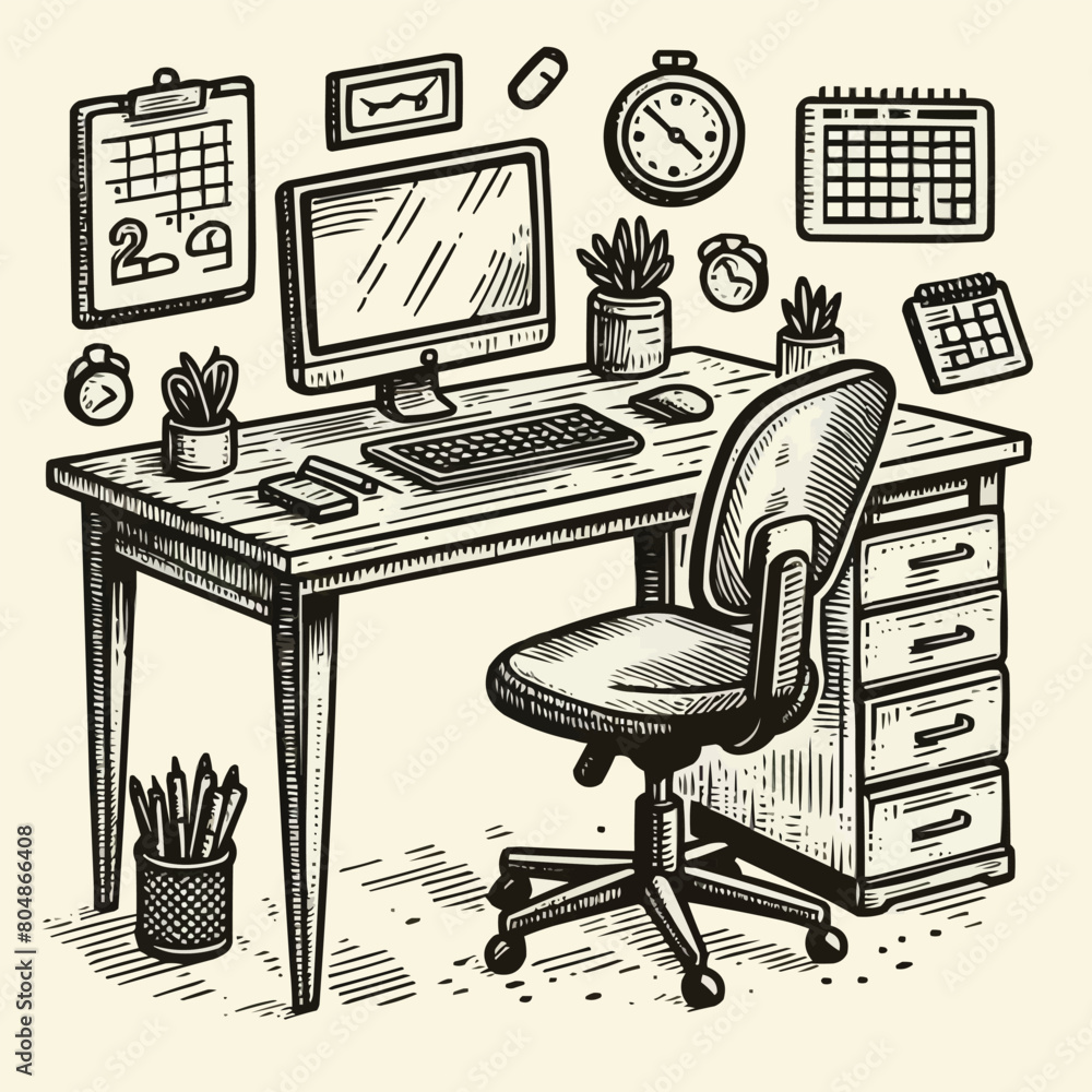 Free Vector Work desk hand drawn outline doodle icon. office desk with ...