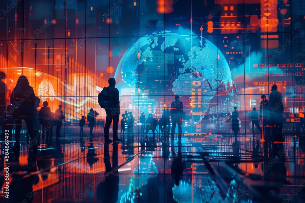 Digital world, global network concept with a glowing digital earth ...