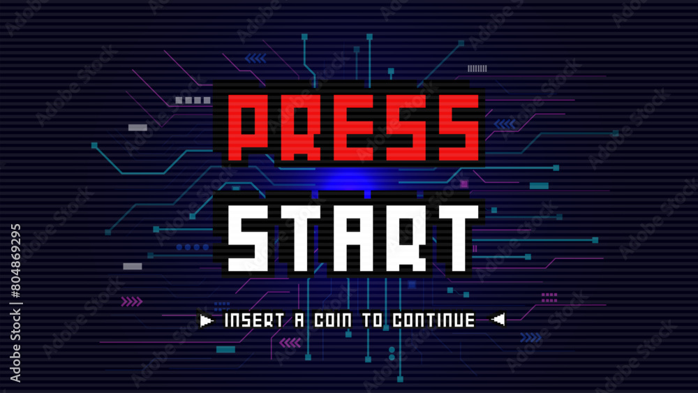 PRESS START INSERT A COIN TO CONTINUE .pixel art .8 bit game.retro game. for game assets in ...