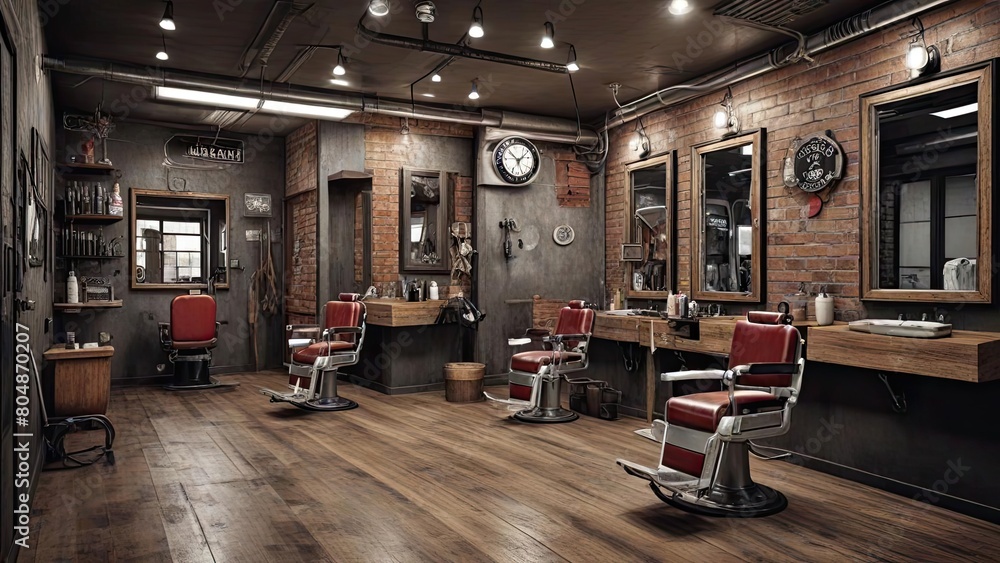 barber shop interior design with industrial architectural style and ...